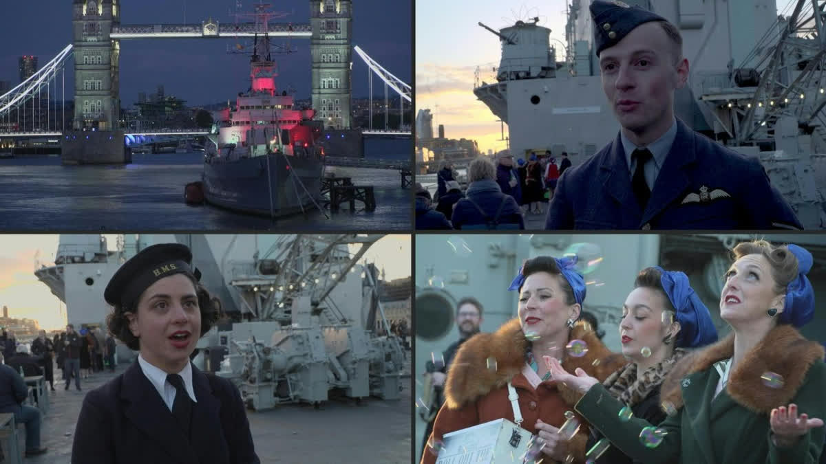 People Celebrate 80 Years Since End Of WWII Aboard HMS Belfast In London