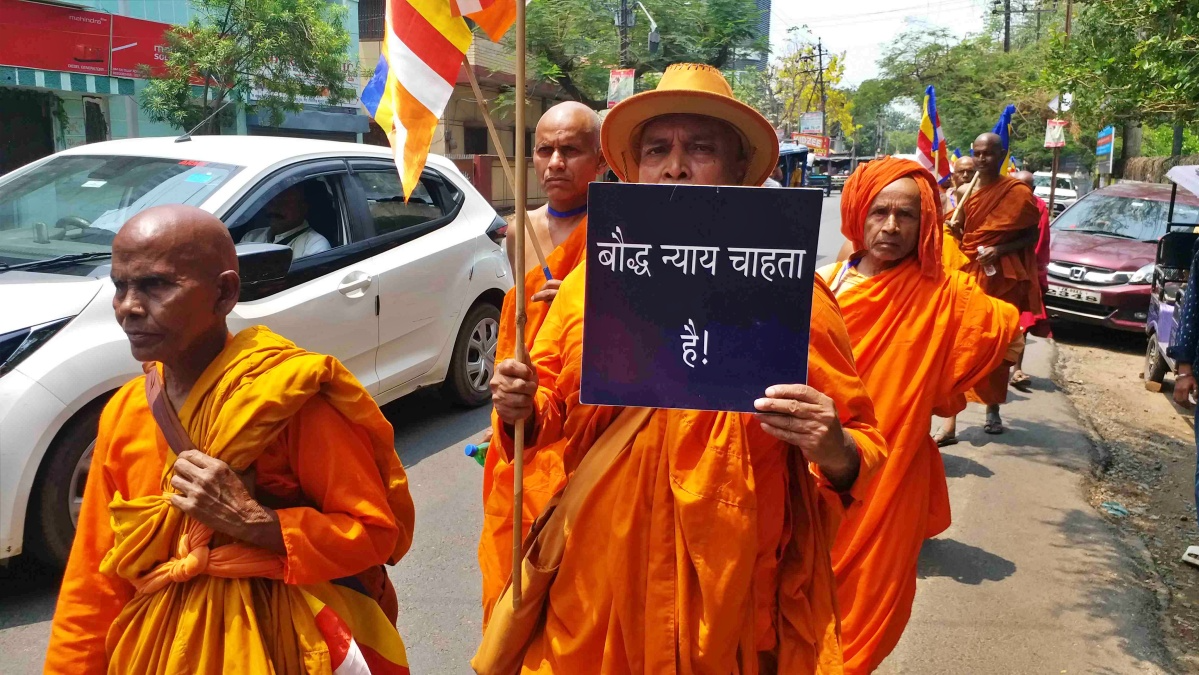 Buddhist Monks' Protest In Gaya Over Rights Over Mahabodhi Temple Continues