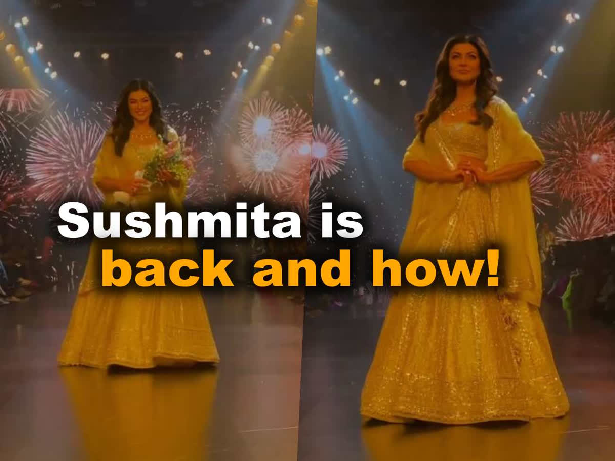 After braving heart attack, Sushmita Sen walks ramp looking like a diva in green lehenga video ...