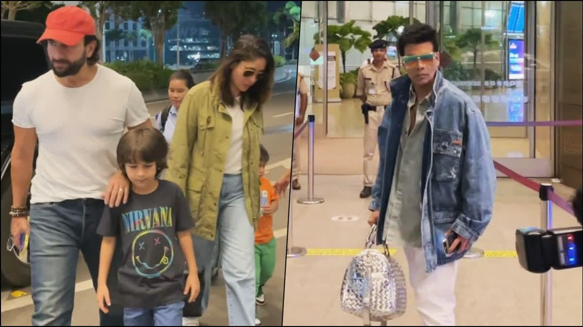 Kareena-Saif Stun in Matching White Tees at Airport with Taimur and Jeh; Karan Johar Spotted in ...