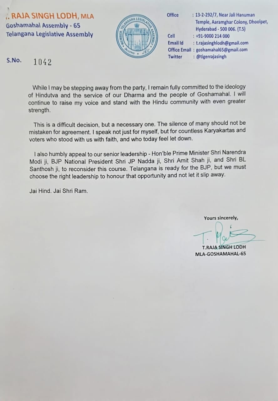 New President Row In Telangana BJP - Party MLA Raja Singh Resigns From ...