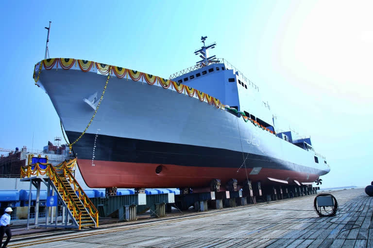 GRSE launches 3rd Large Survey Vessel, christened "INS Ikshak"
