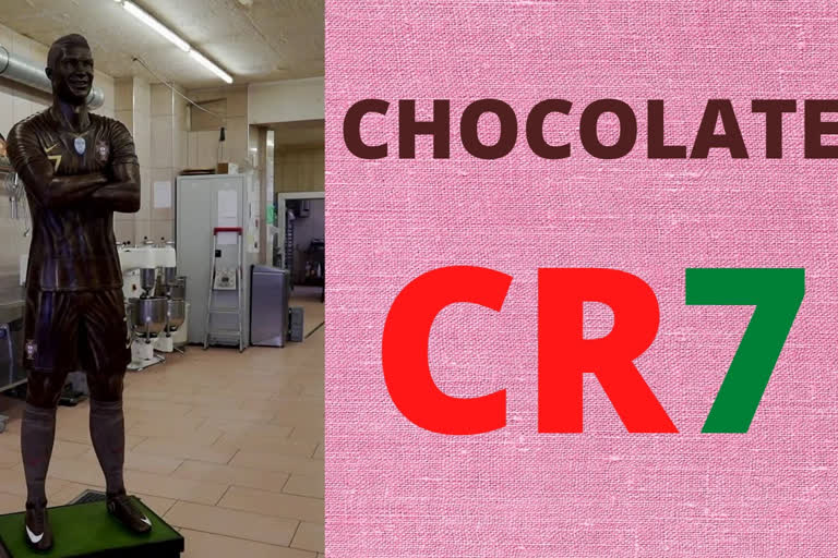Life-size sculpture of Cristiano Ronaldo made out of chocolate